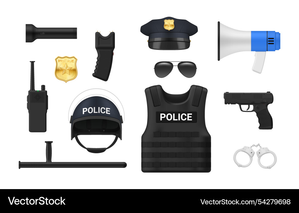 Police occupation professional equipment set Vector Image