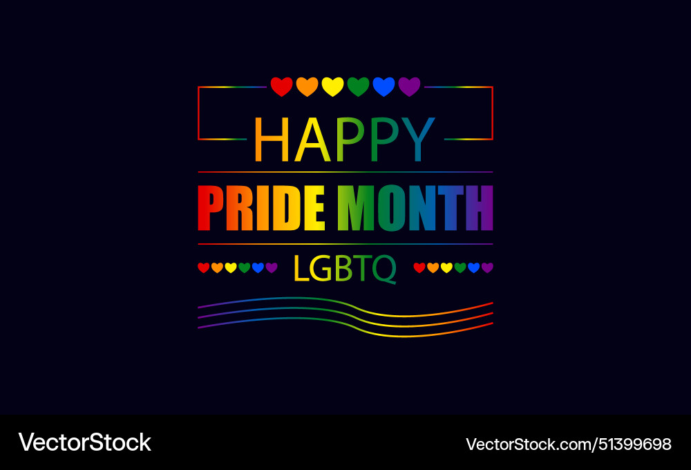 Rainbow schicker Text und Flagge für Stolz Monat Vektorbild