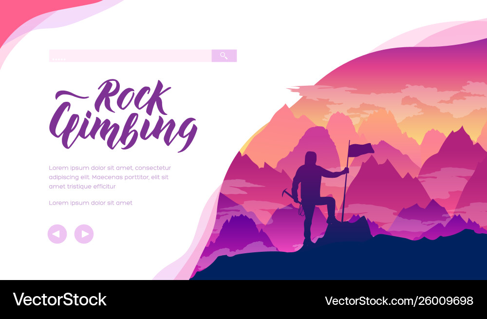 Rock climbing landing page template Royalty Free Vector