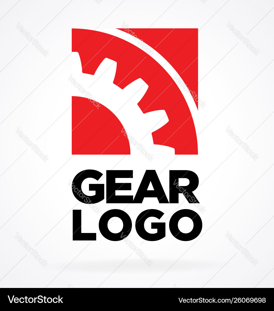 Square engineer logo red gear sprocket Royalty Free Vector