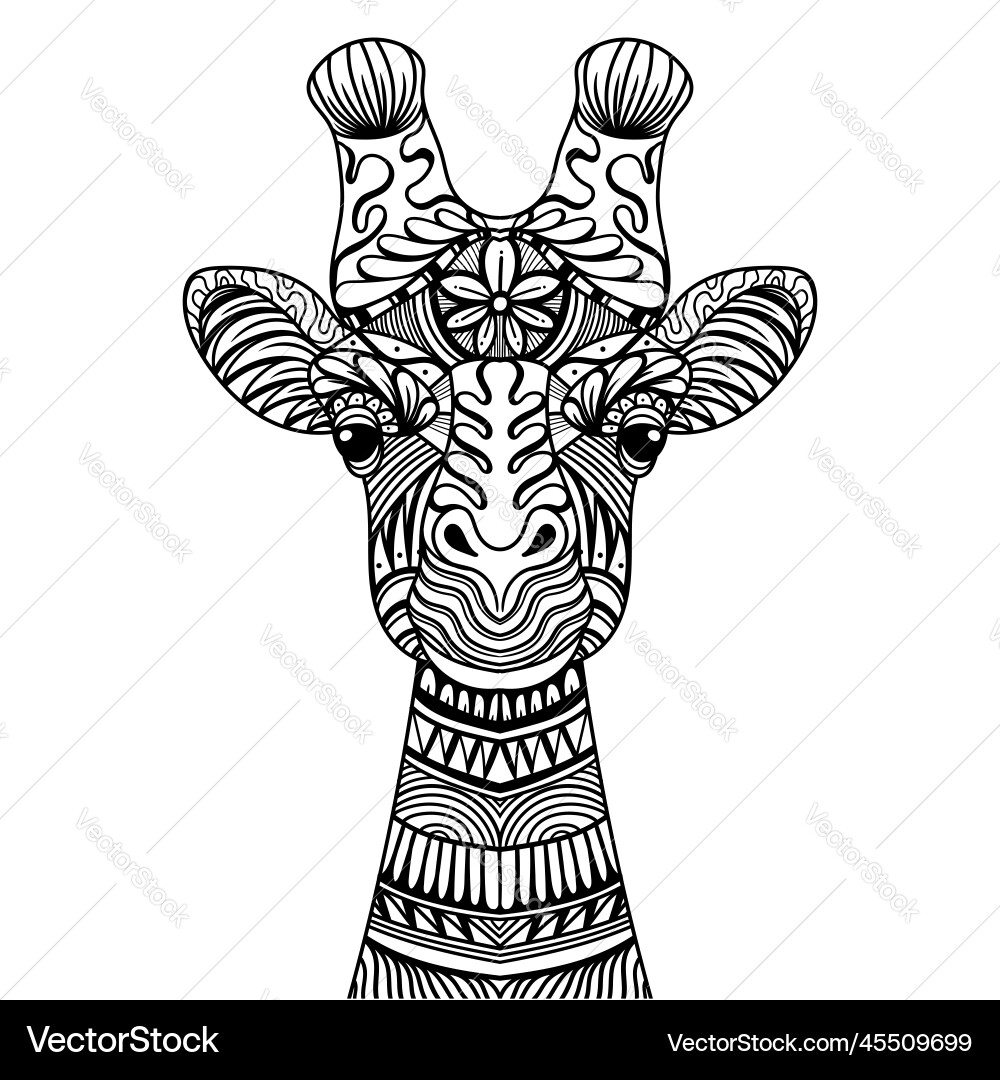 Giraffe head mandala entangle coloring page Vector Image