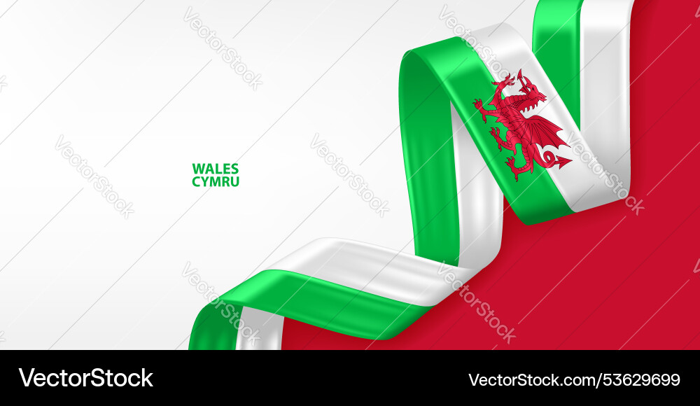 Wales 3d ribbon flag Royalty Free Vector Image
