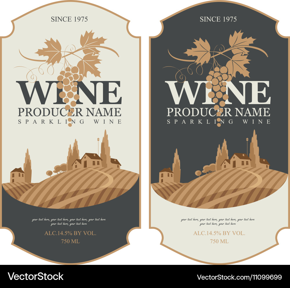 Wine Labels - Vineyard Landscapes Royalty Free Vector Image