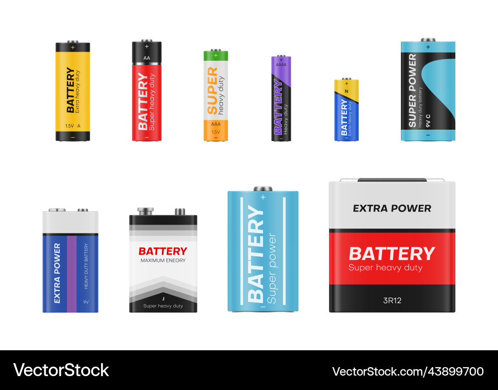 Batteries and accumulators set realistic Vector Image