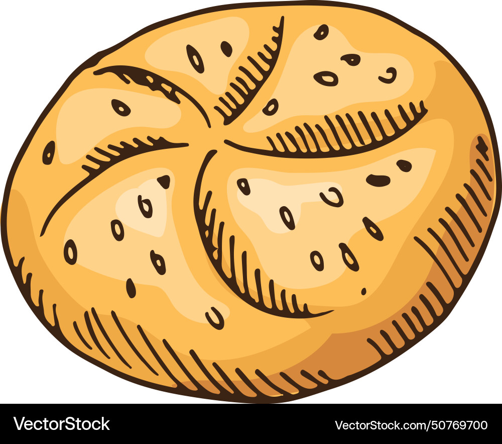 Garlic bread roll hand drawn round bun Royalty Free Vector