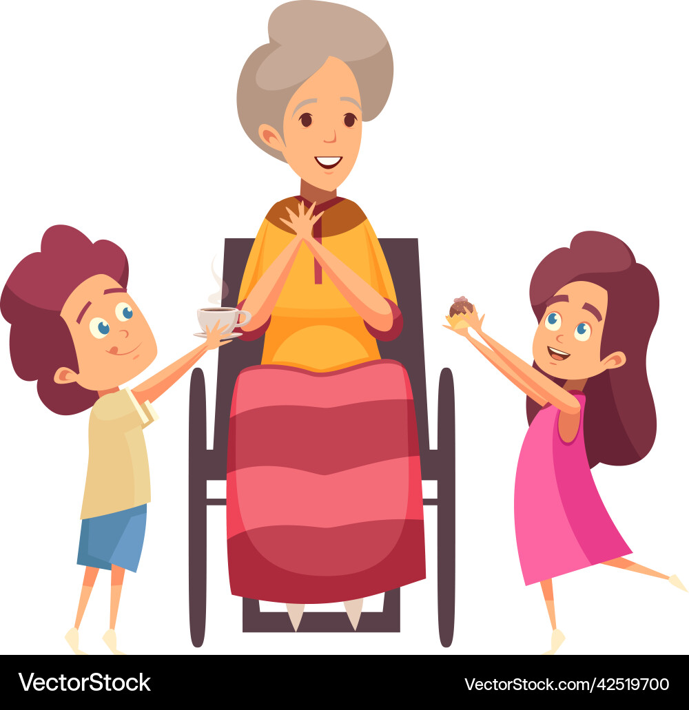 Kids help granny composition Royalty Free Vector Image