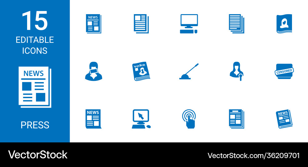 15 press icons Royalty Free Vector Image - VectorStock
