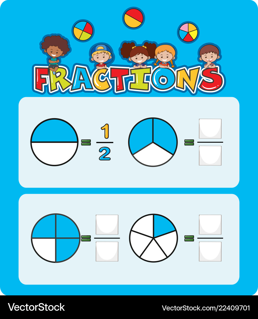 A math fractions worksheet Royalty Free Vector Image