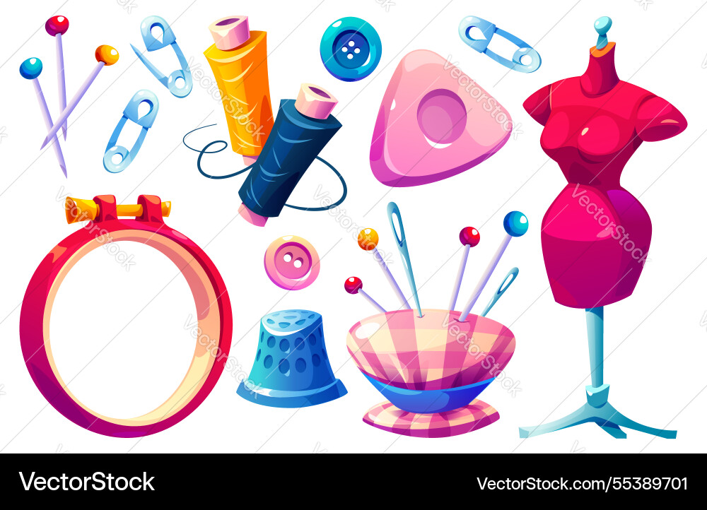 Cartoon sewing accessories collection Royalty Free Vector