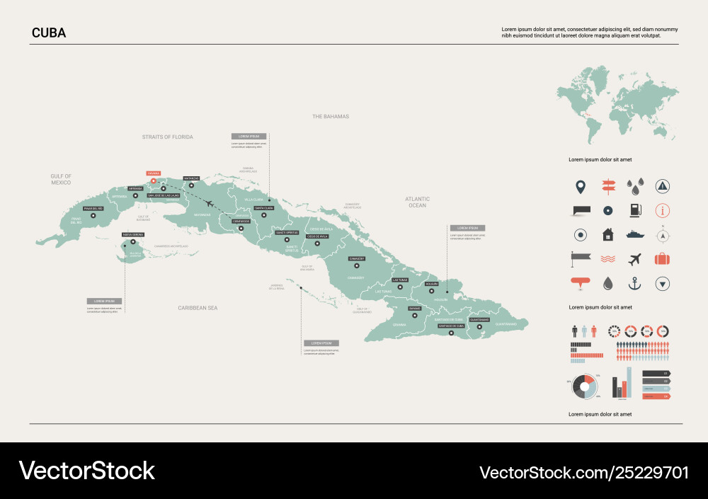 Map cuba high detailed country Royalty Free Vector Image