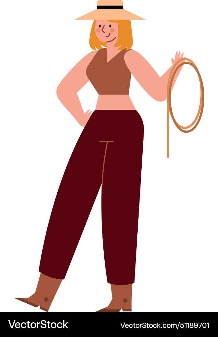 Rodeo woman with rope Royalty Free Vector Image