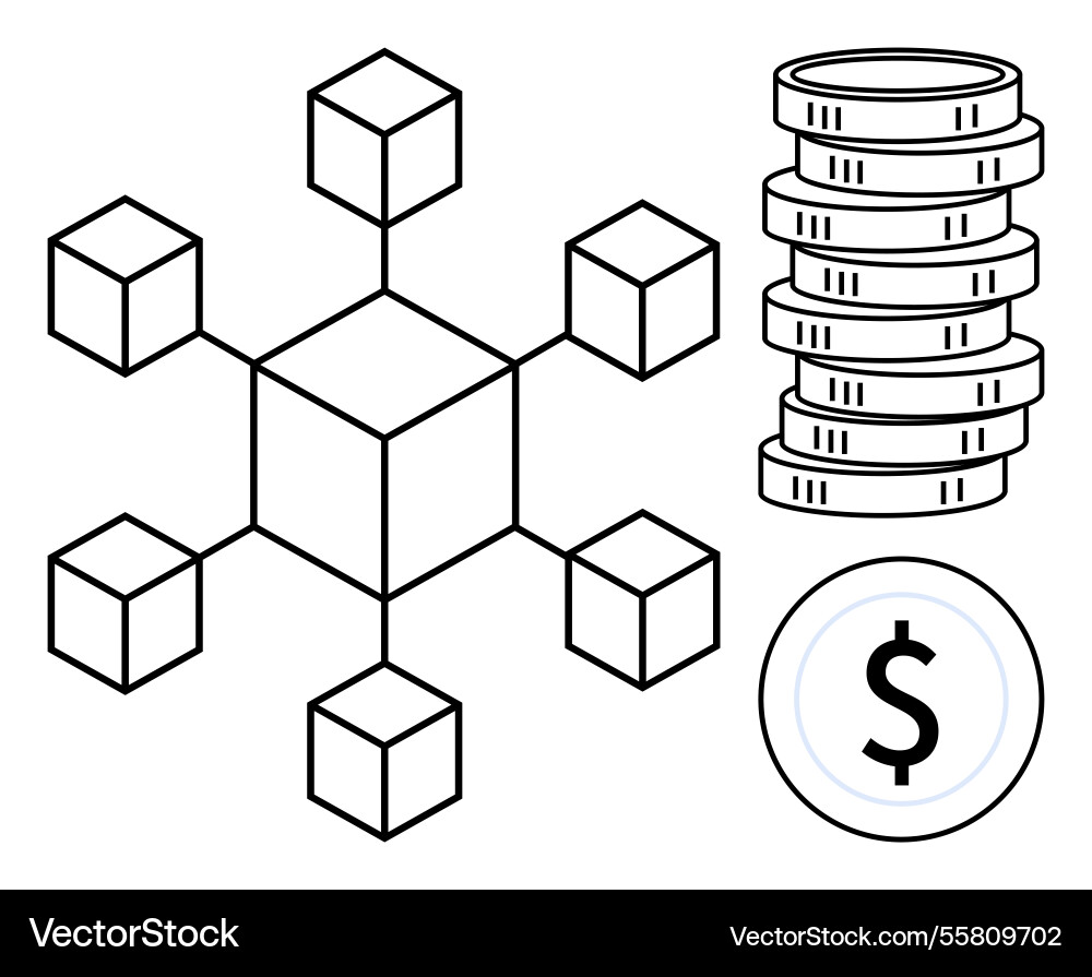 Blockchain network with decentralized nodes Vector Image