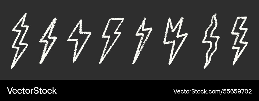 Chalk lightning bolt blackboard set crayon Vector Image