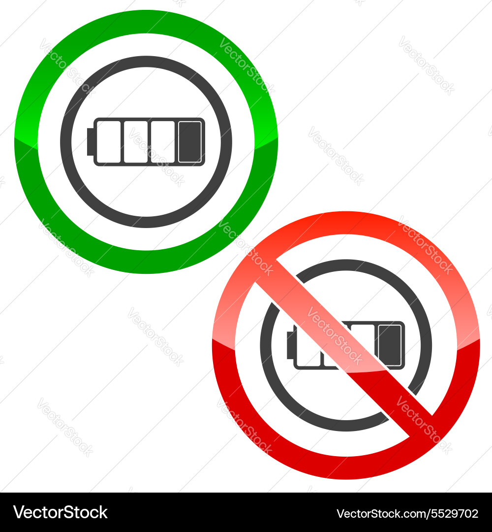 Low battery permission signs Royalty Free Vector Image