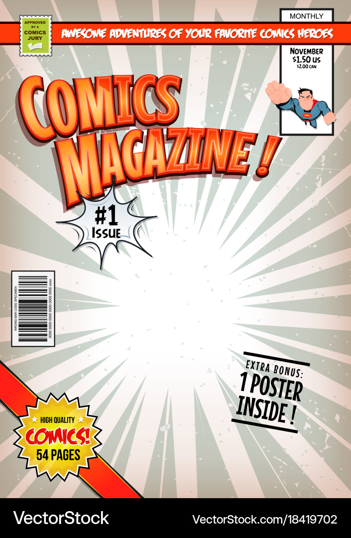 Superhero Comic Book Cover Template Royalty Free Vector