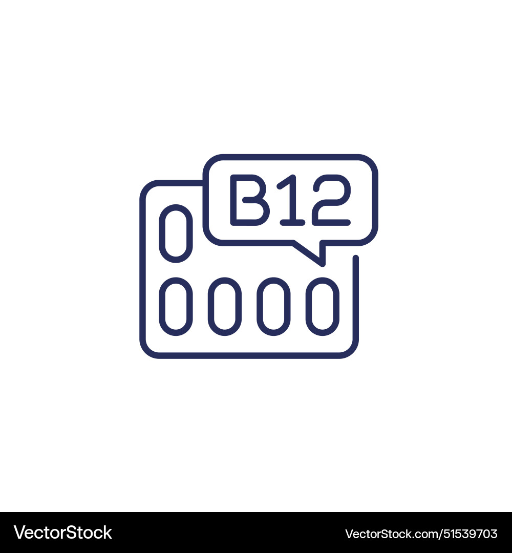 B12 vitamin line icon on white Royalty Free Vector Image