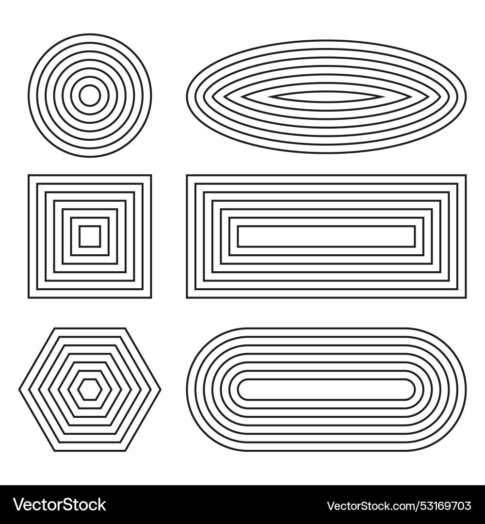 Concentric geometric shapes outline set Royalty Free Vector
