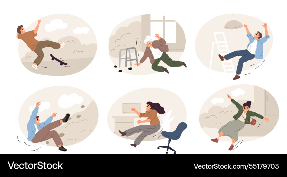 Falling down characters reasons cartoon people Vector Image