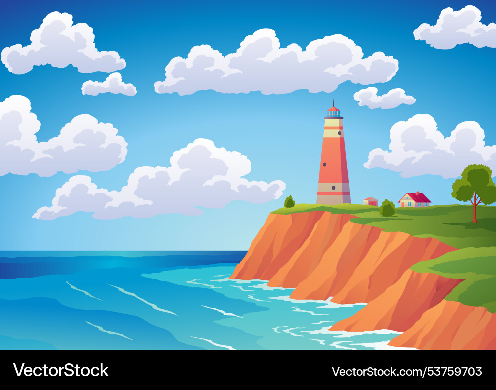 Lighthouse sea landscape nautical navigation Vector Image