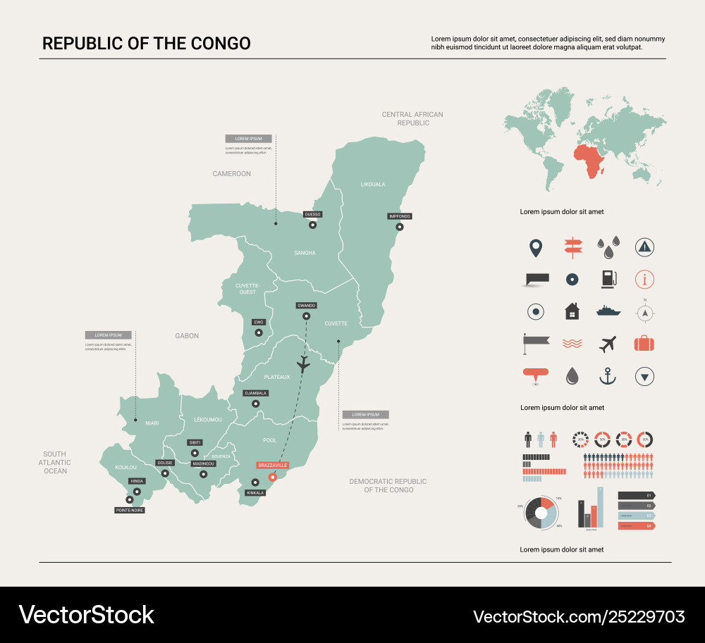 Map congo high detailed country Royalty Free Vector Image