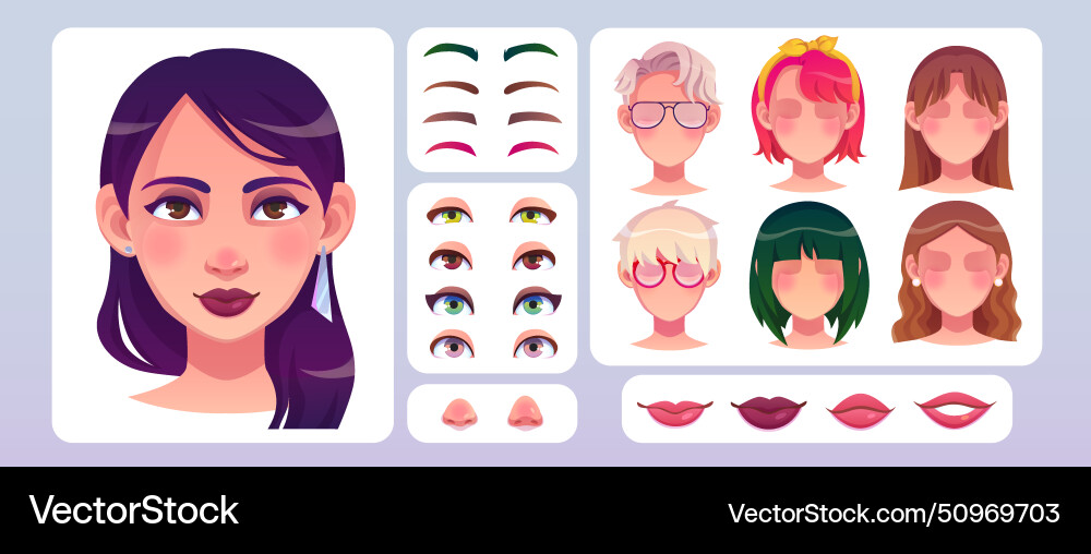 Young woman face construction set Royalty Free Vector Image
