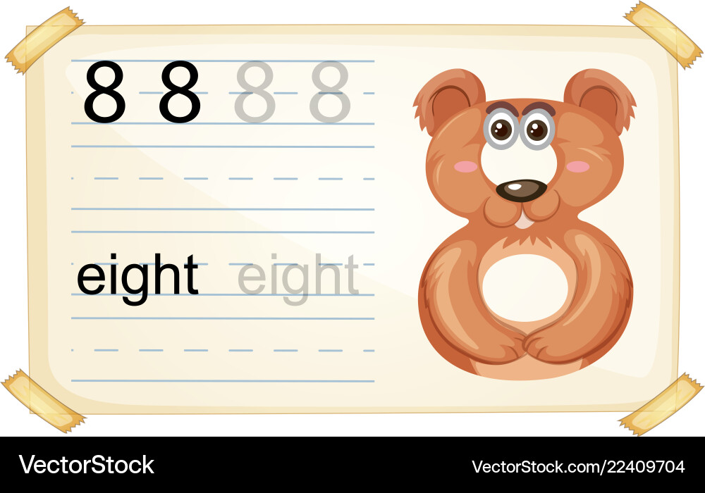 Animal cartoon number eight worksheet Royalty Free Vector