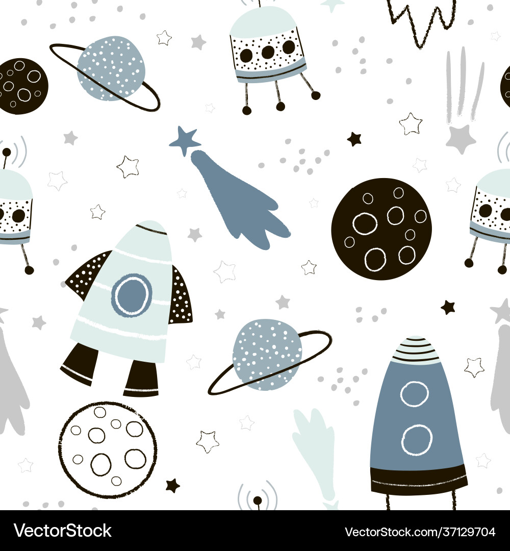 Childish seamless pattern with hand drawn space Vector Image