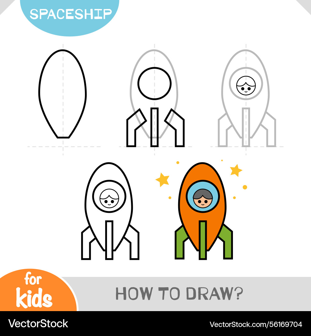 How to draw spaceship for children step Royalty Free Vector