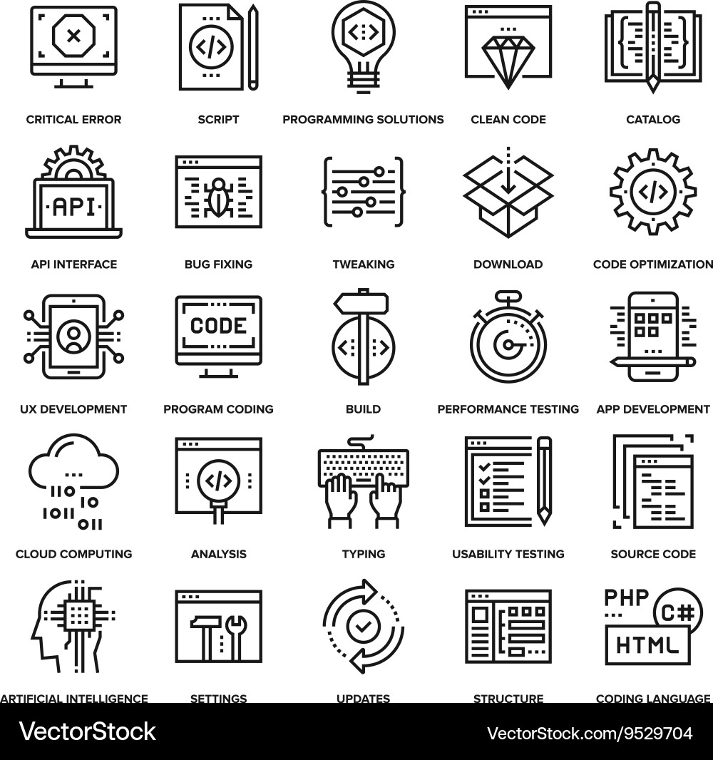 Program coding icons Royalty Free Vector Image