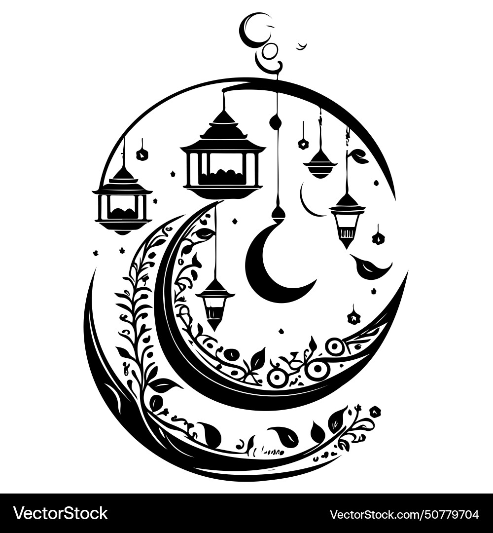 Ramadan lantern hanging crescent moon sketch draw Vector Image