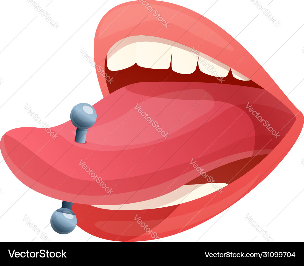Tongue Icon Tongue Piercing Icon Cartoon Style Royalty Free Vector
