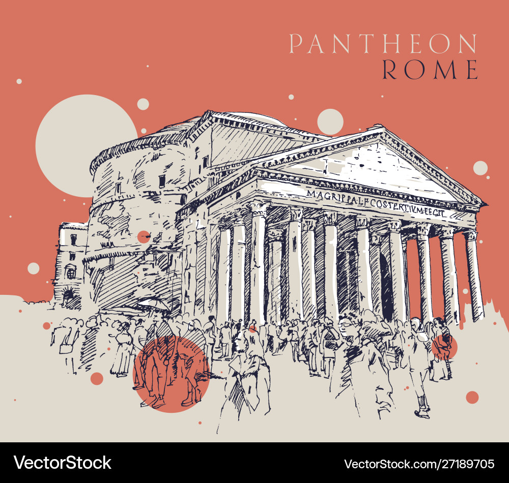 Drawing sketch pantheon rome Royalty Free Vector Image