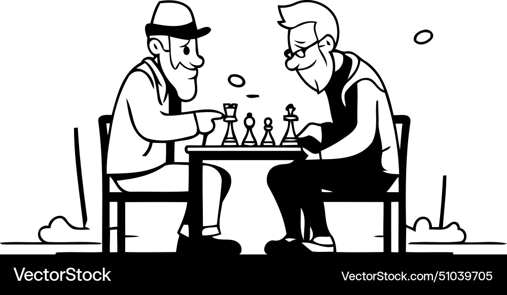 Elderly men playing chess in cartoon style Vector Image