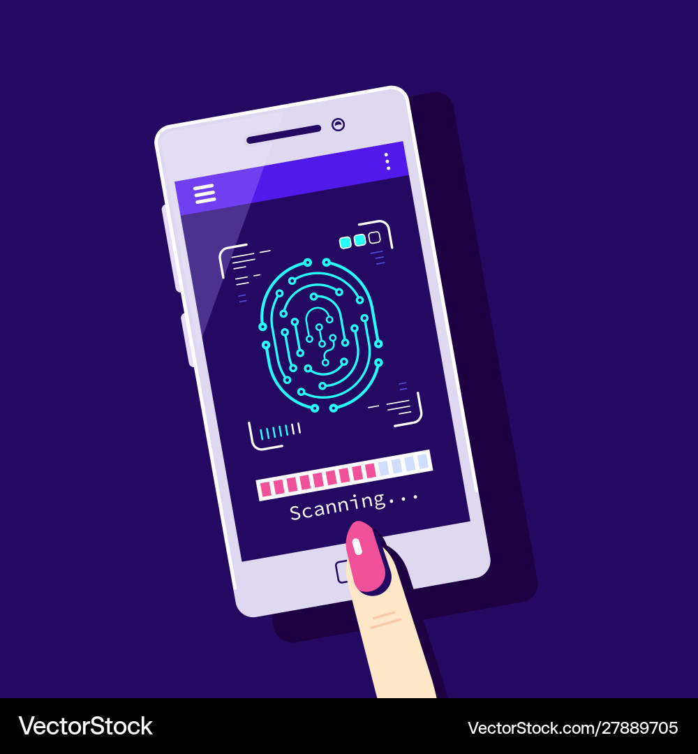 Fingerprint scanning to mobile phone flat style Vector Image