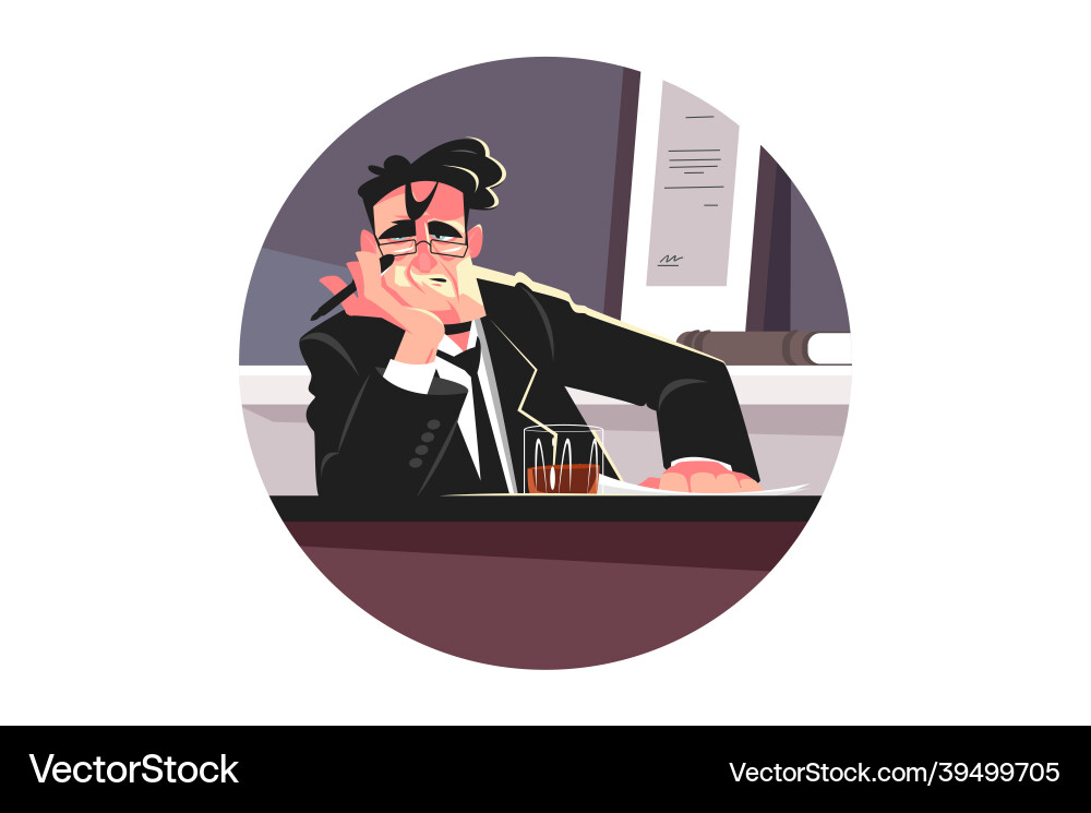 Tired editor man in office Royalty Free Vector Image