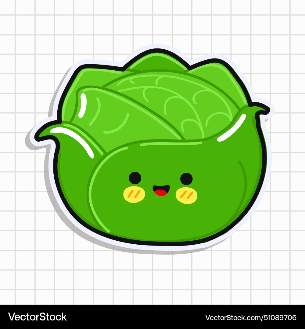 Cute funny cabbage sticker hand drawn cartoon Vector Image