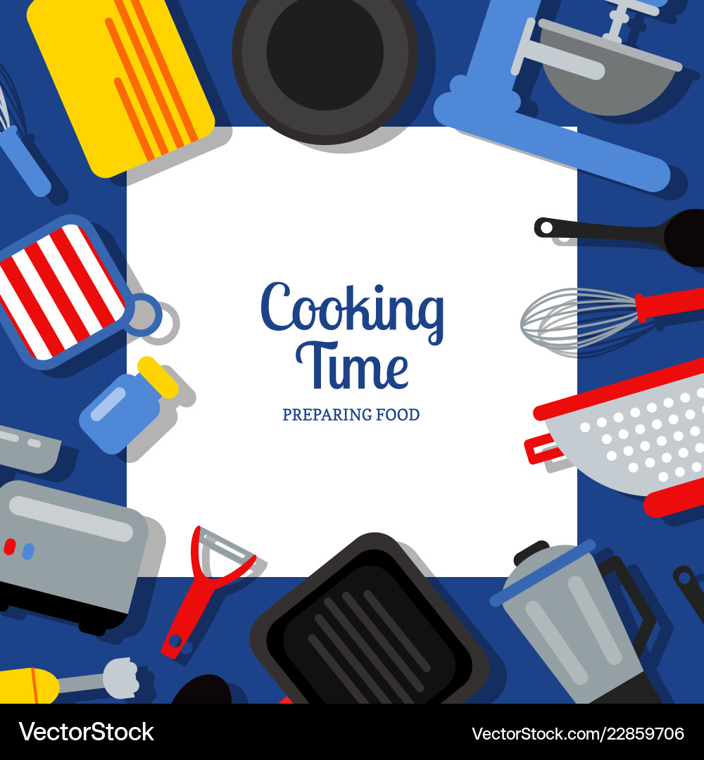 Flat style kitchen utensils background Royalty Free Vector