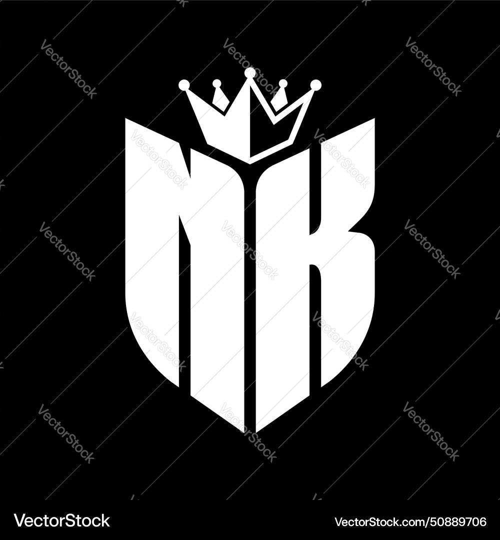 Nk letter monogram with shield shape crown Vector Image
