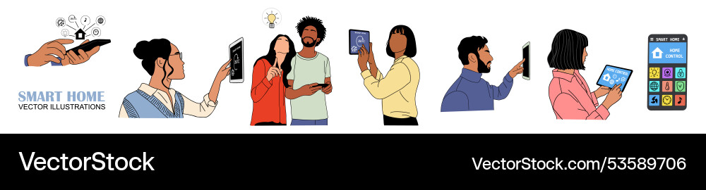People using smart home control panel isolated Vector Image