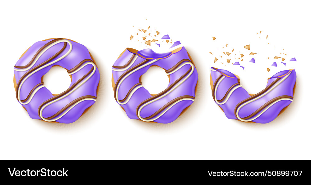 Biting donut eating process sweet pastries Vector Image