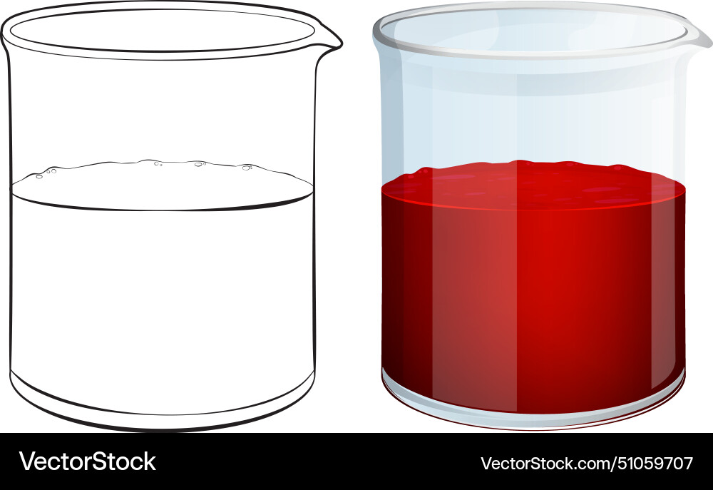 Empty and filled beaker side by side Royalty Free Vector