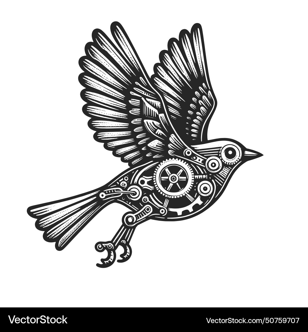 Mechanical bird engraving Royalty Free Vector Image