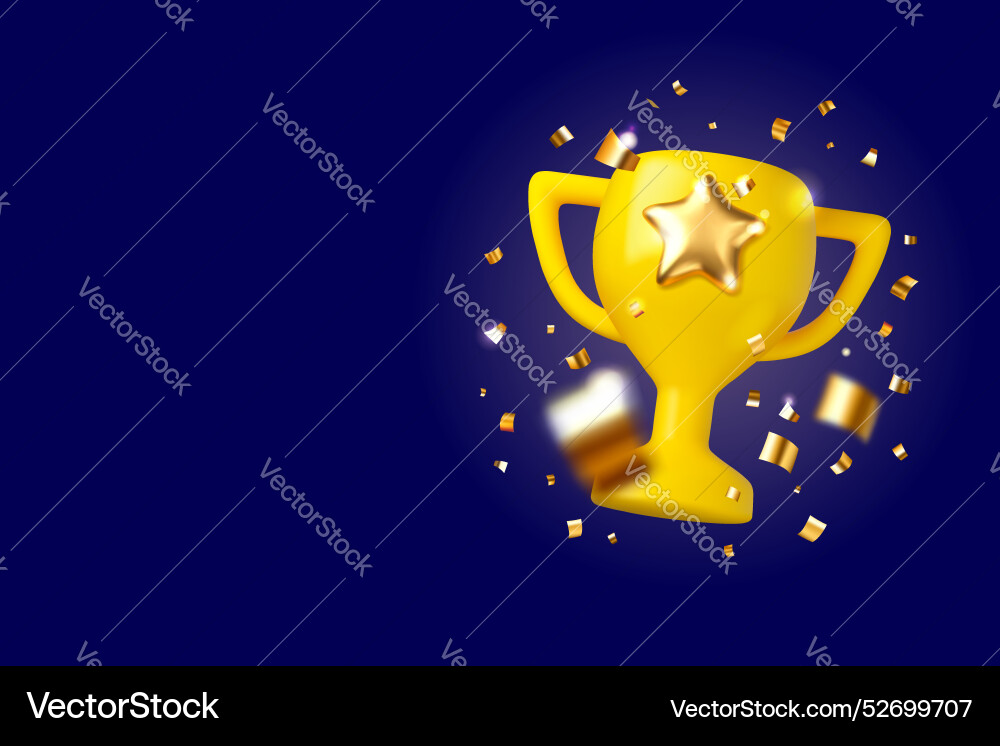 Winner trophy cup with gold confetti banner Vector Image
