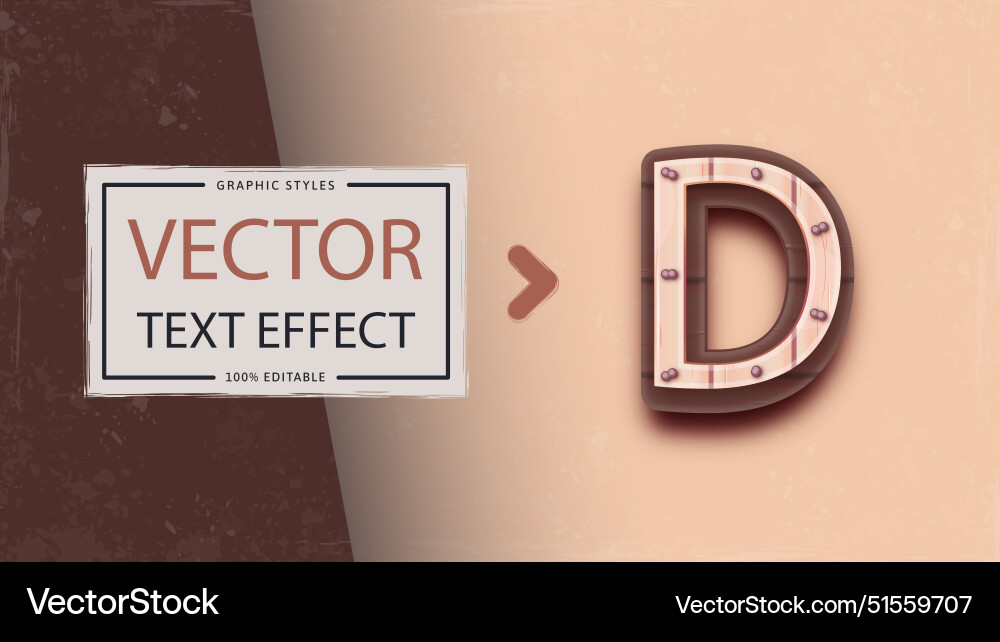 Wood - editable text effect font style Royalty Free Vector