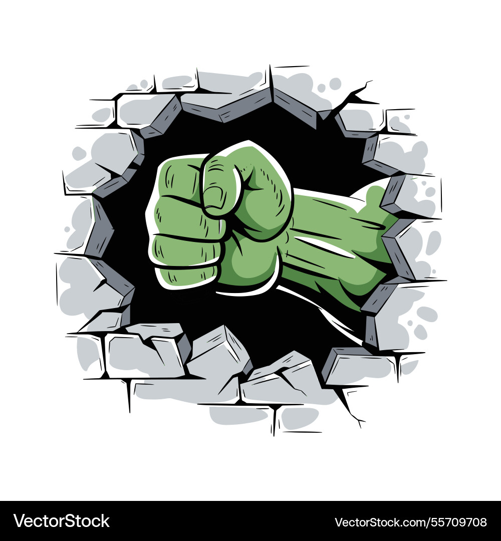 A fist hand breaking brick wall isolated Vector Image