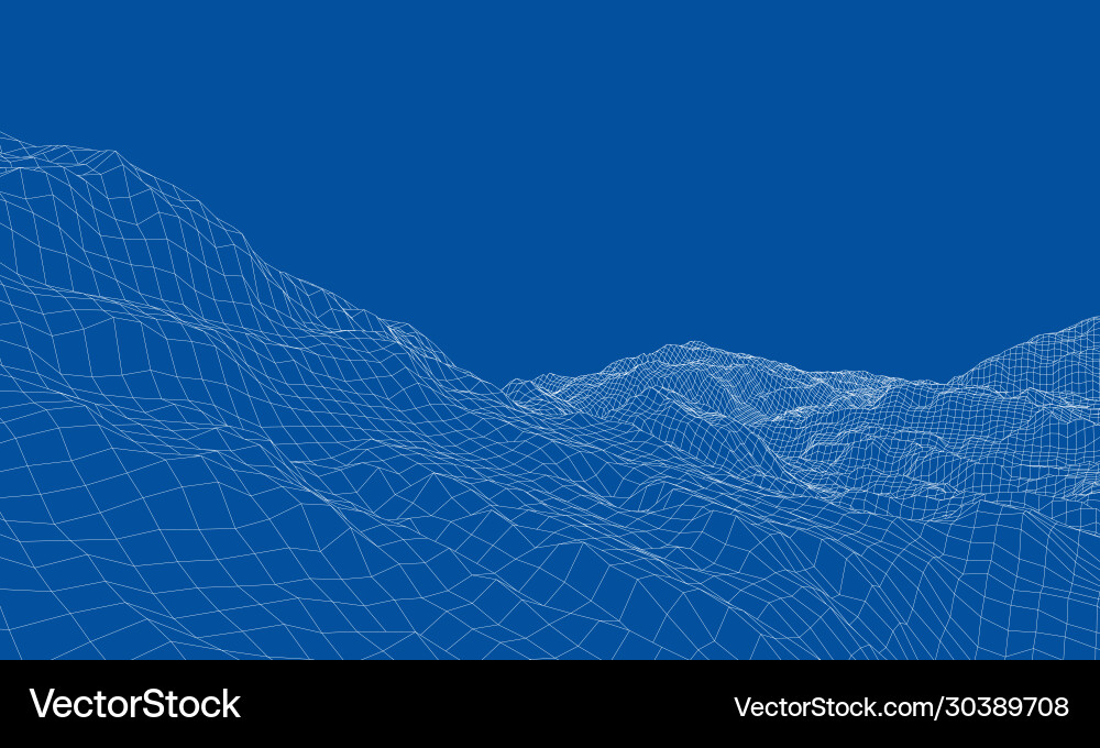 Abstract 3d wire-frame landscape blueprint style Vector Image