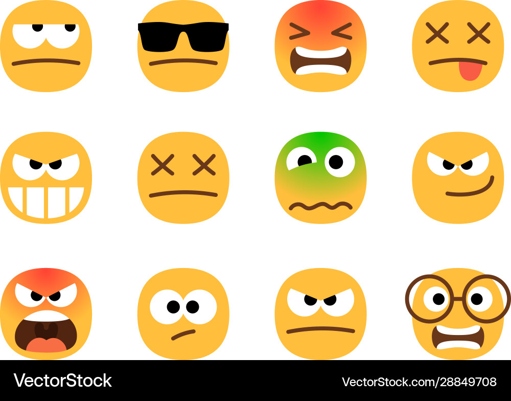 Anger emoticons angry emoji set shocked Royalty Free Vector