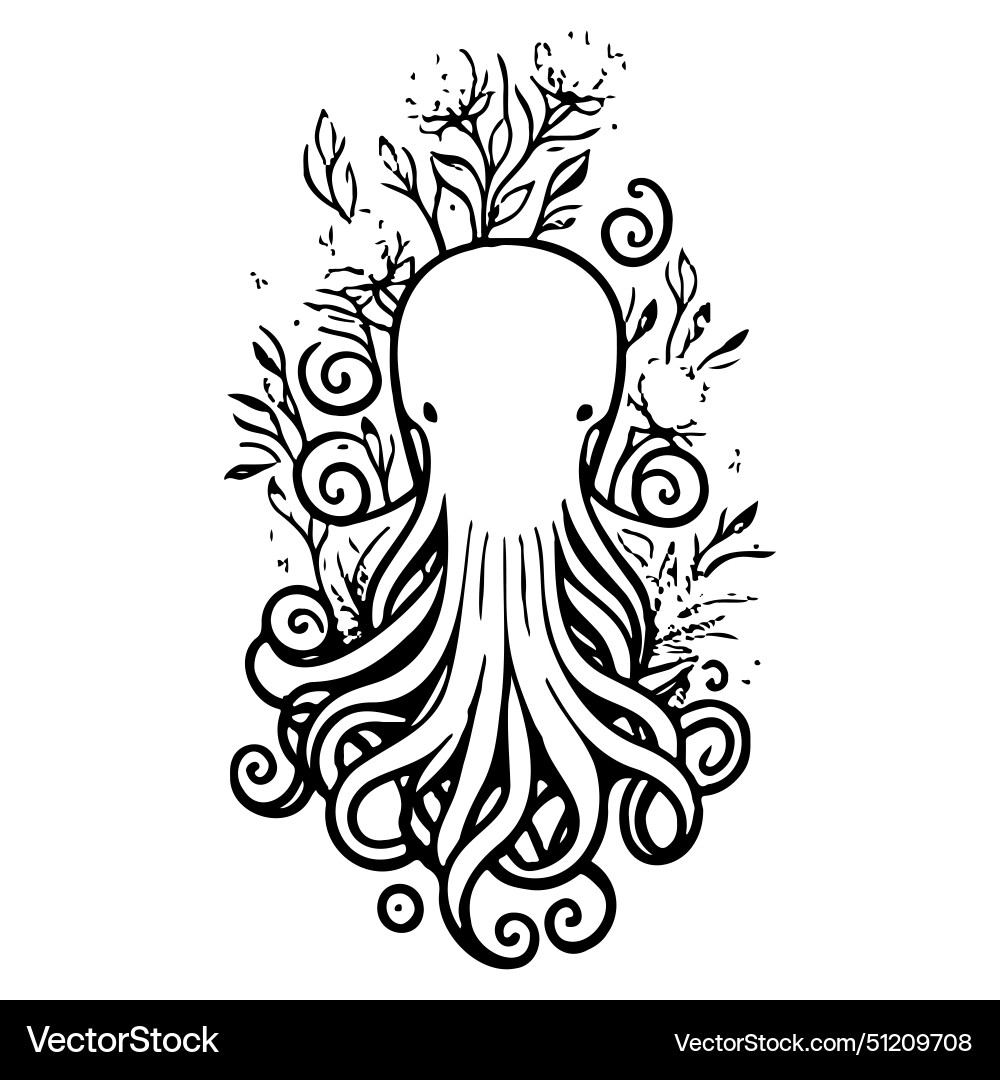 Octopus flower sketch hand draw Royalty Free Vector Image