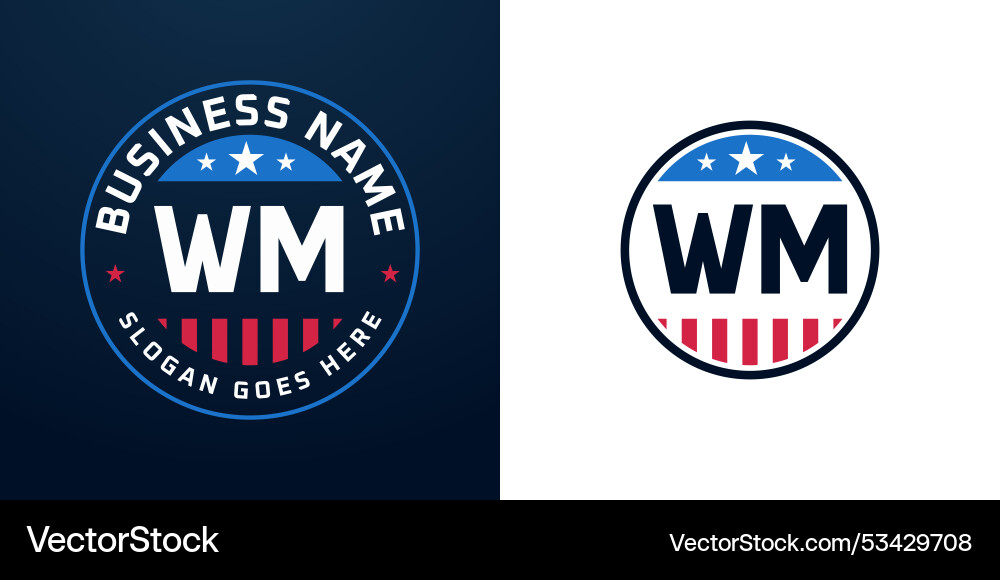 Patriotic wm logo design letter wm logo with Vector Image
