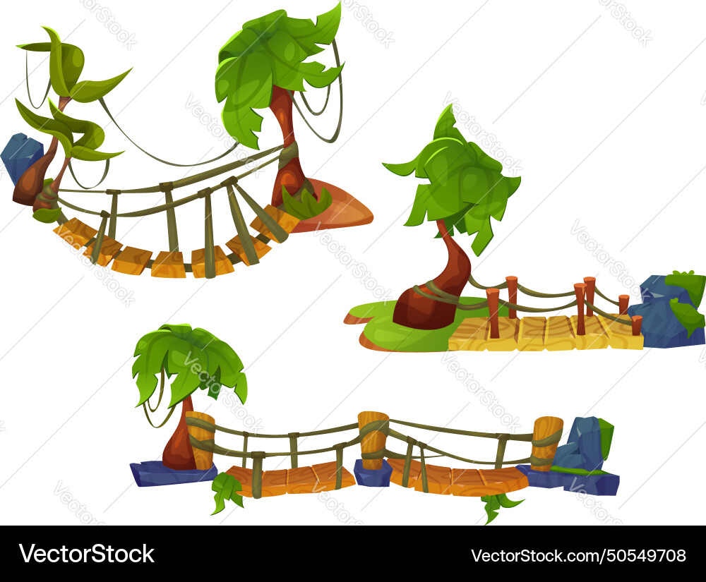 Rope bridges set isolated on white background Vector Image